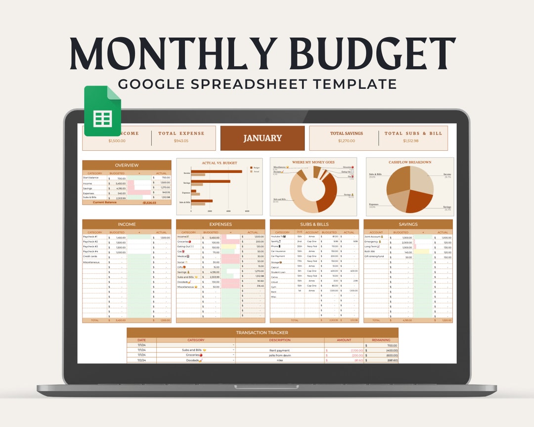 Simple Monthly Budget Template - Etsy