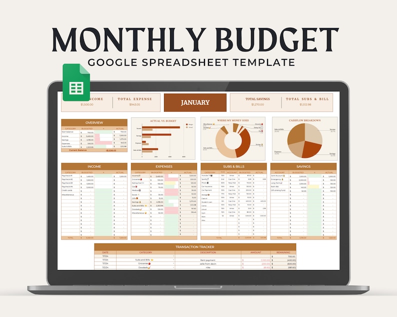 Simple Monthly Budget Template - Etsy
