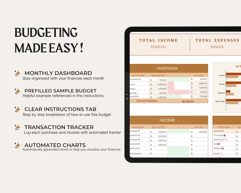 Simple Monthly Budget Template - Etsy