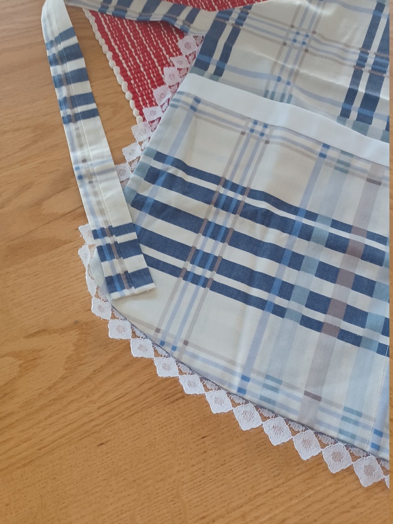 Reversible Plaid Cotton Apron With Large Pockets and Lace Trim - Etsy
