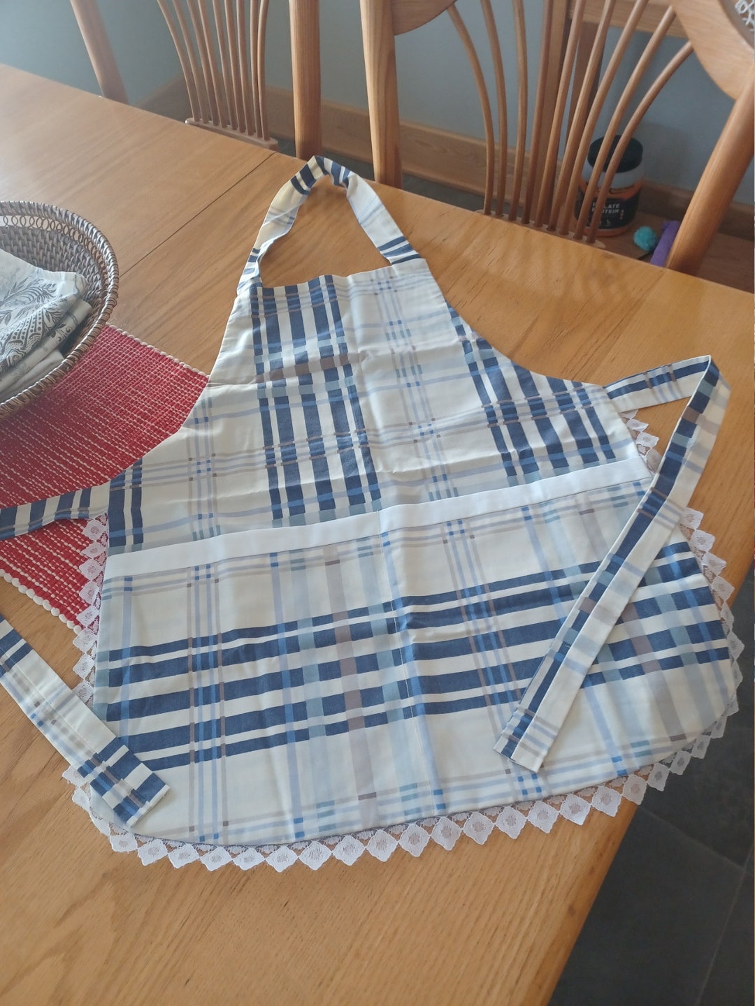 Reversible Plaid Cotton Apron With Large Pockets and Lace Trim - Etsy
