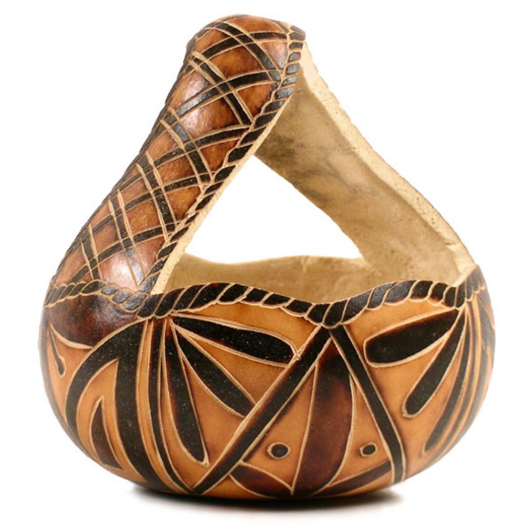 Peruvian Hand Carved Gourd With Geometrical Designs - 5 Inch Basket - Etsy