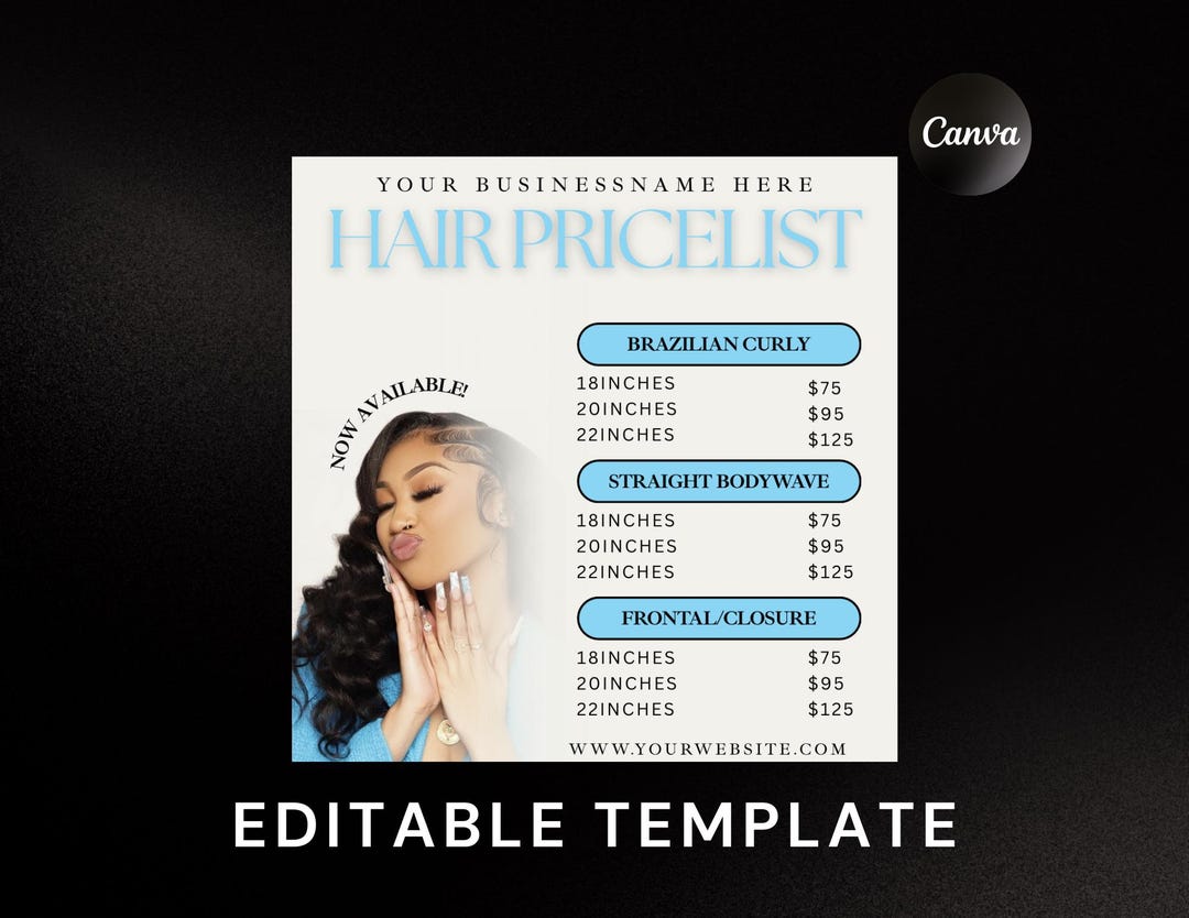 DIY Hair Price List Flyer, Hair Template, Hair Extensions, Hair Salon ...