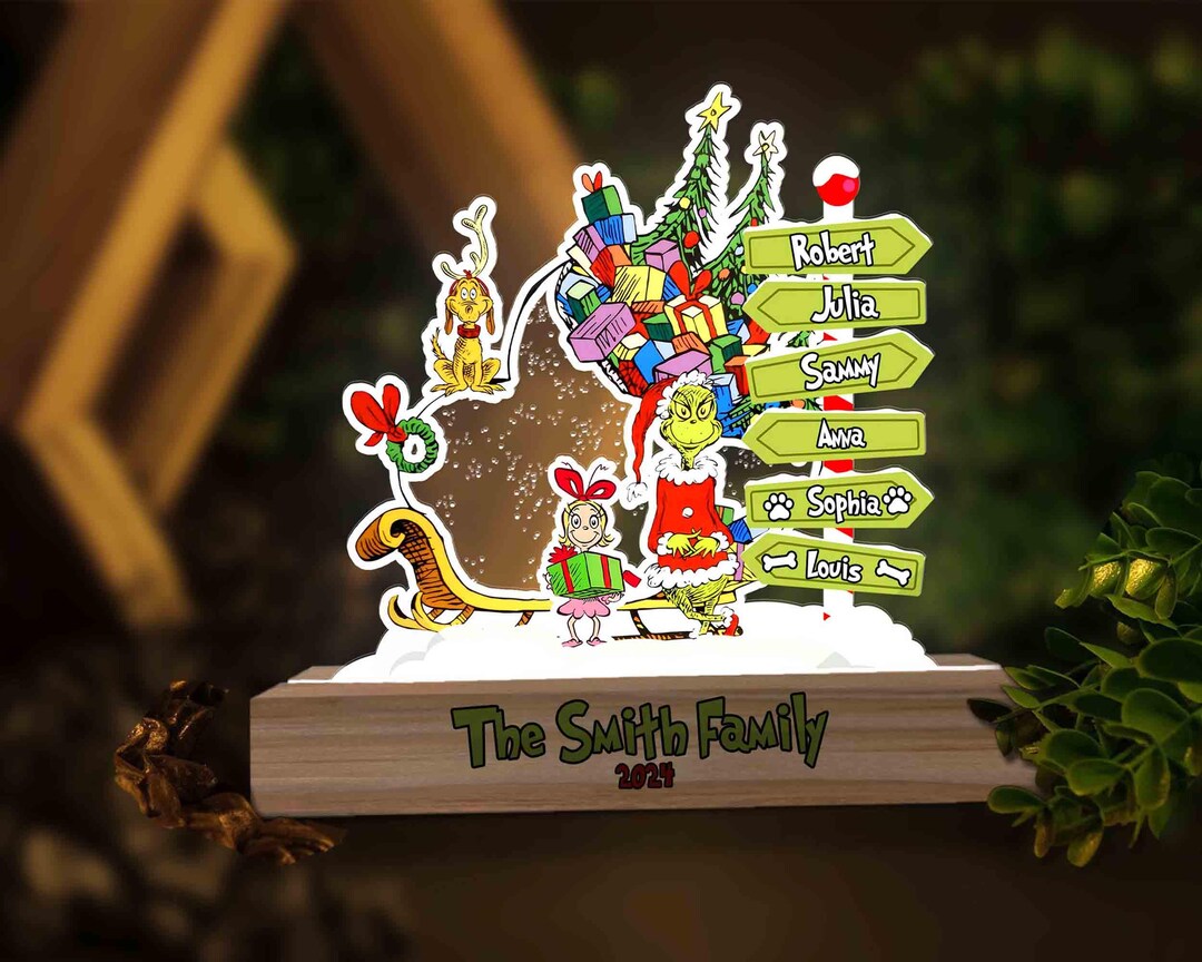 Personalized Grinch Family Led Lamp, Christmas Grinch Wooden Lamp ...