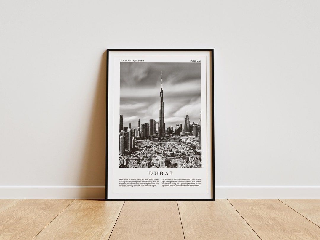 Dubai Travel Print, Dubai Poster, Unique Wallart Decor, Dubai Black and ...