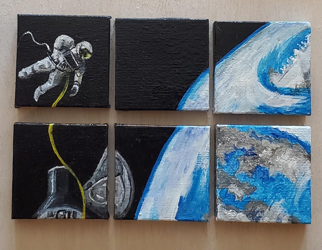 Polyptych of First Spacewalk on Six 2"x2" Canvases, Acrylic on Canvas ...
