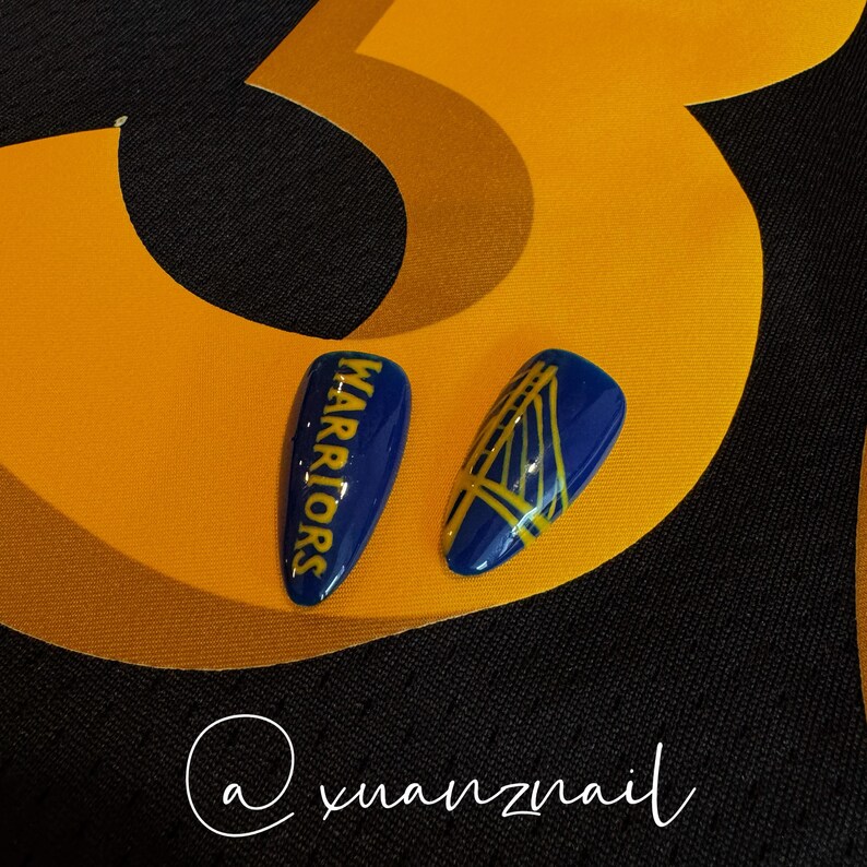 Warriors Curry Press on Nails: Handmade NBA Basketball Nail Set ...