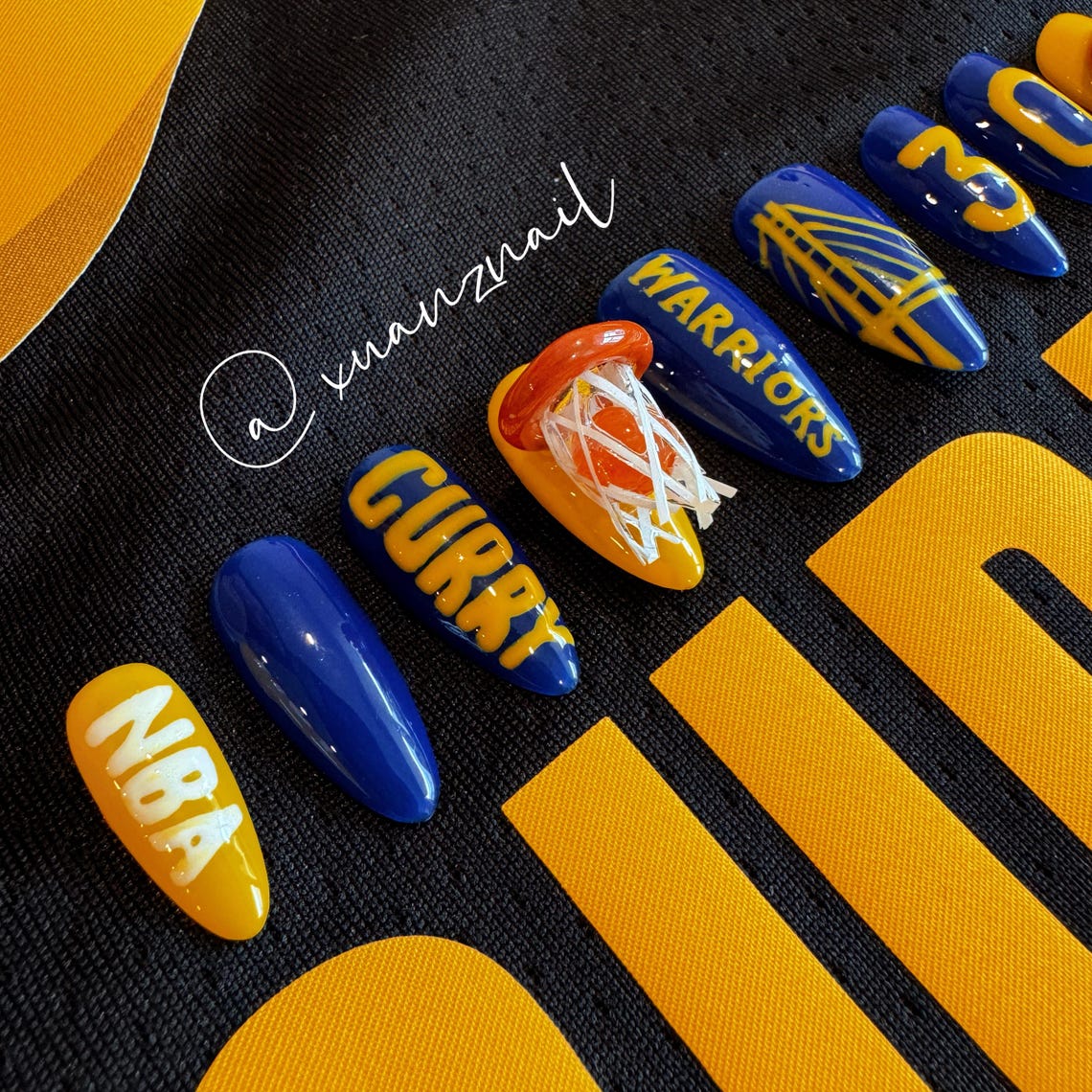 Warriors Curry Press on Nails: Handmade NBA Basketball Nail Set ...