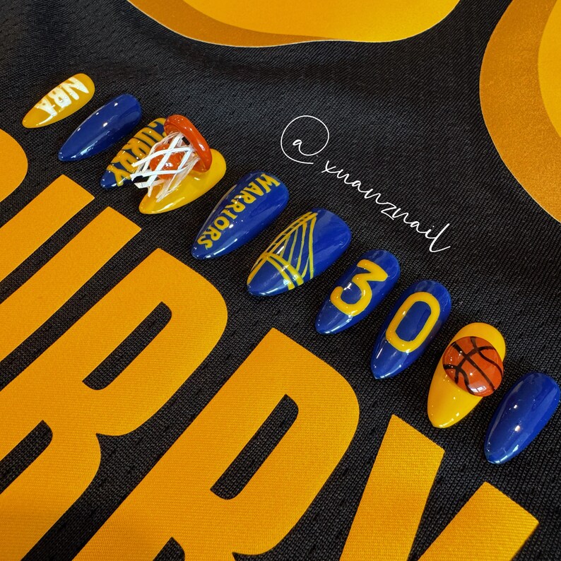 Warriors Curry Press on Nails: Handmade NBA Basketball Nail Set ...