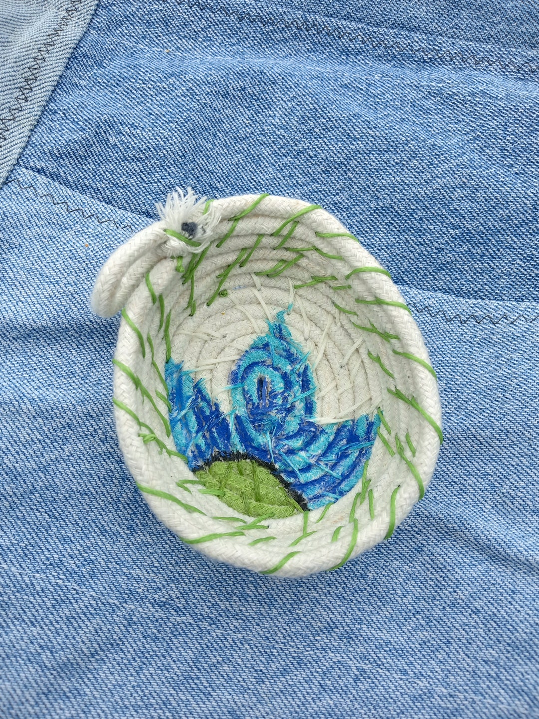 Mini, Rope Bowl, Rope Basket, Handmade, Green, Blue, Flower - Etsy