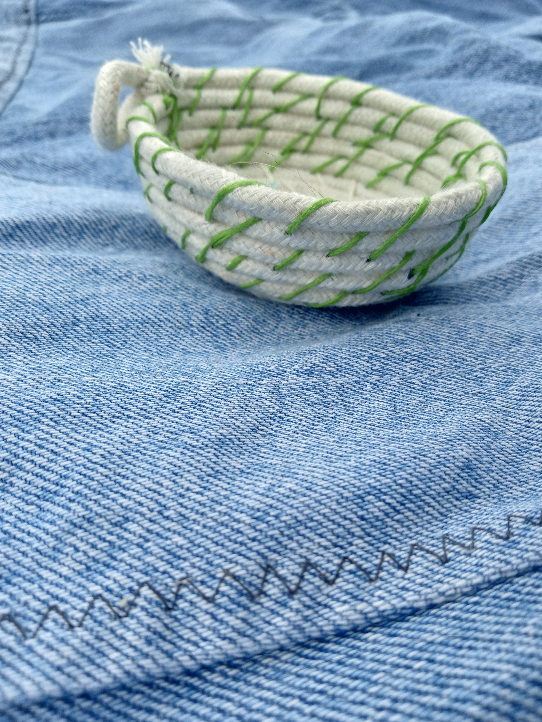 Mini, Rope Bowl, Rope Basket, Handmade, Green, Blue, Flower - Etsy