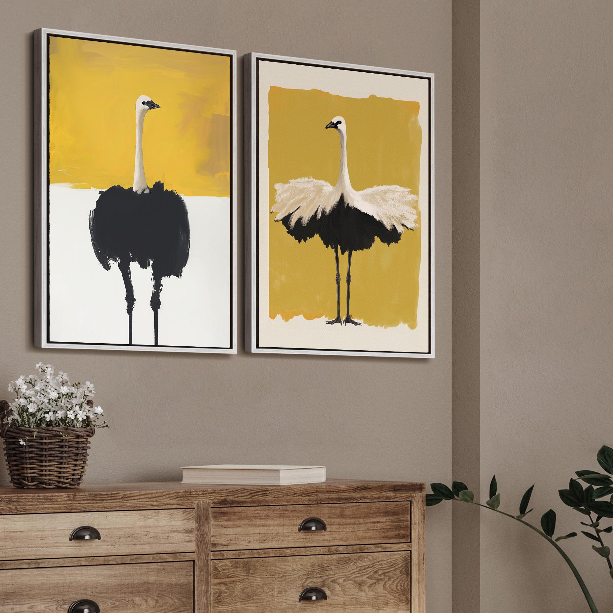 Ostrich Framed Wall Art Set of 2, Abstract Animal Wall Art Print, Large ...