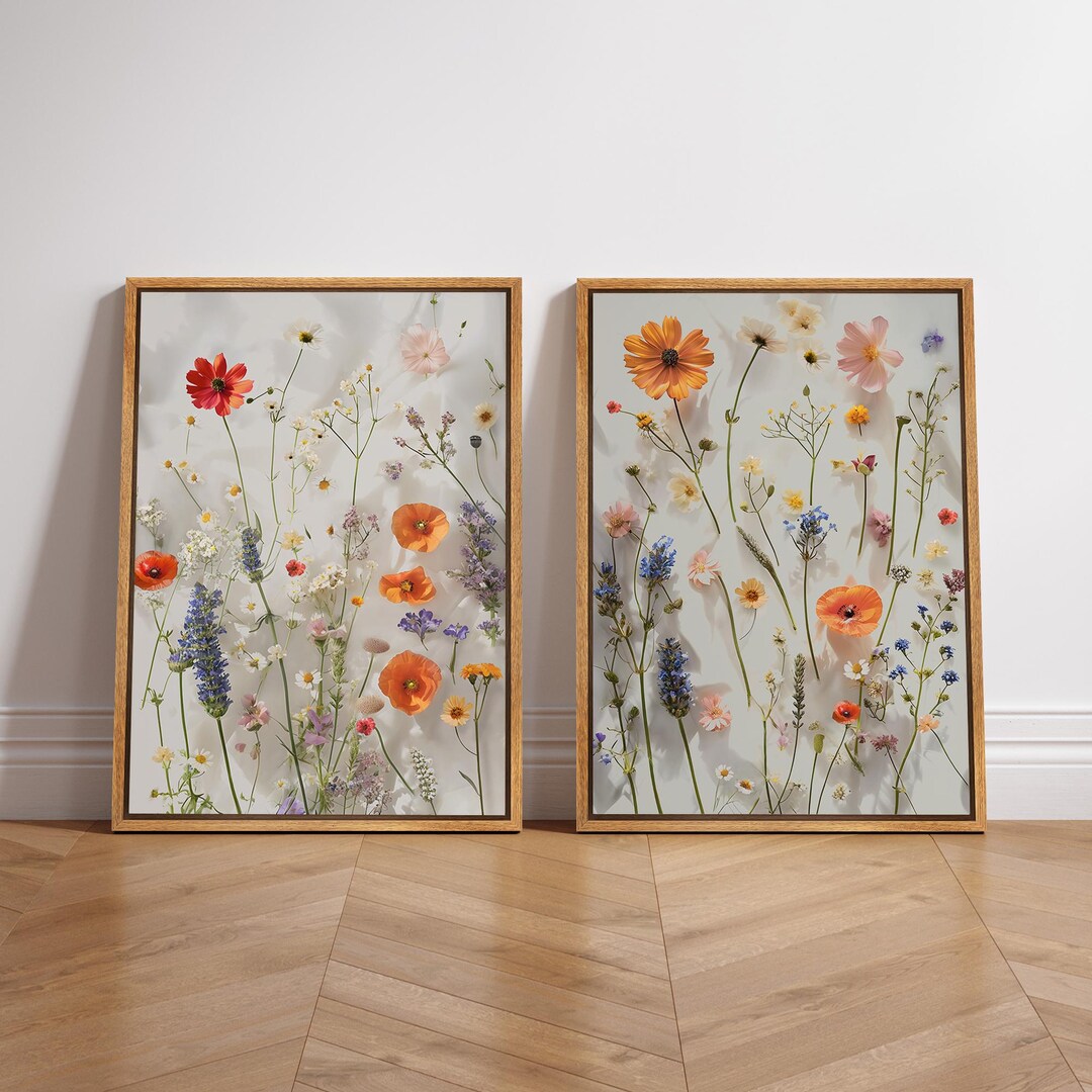 Pressed Flower Framed Wall Art Set of 2, Large Canvas Wall Art, Floral ...
