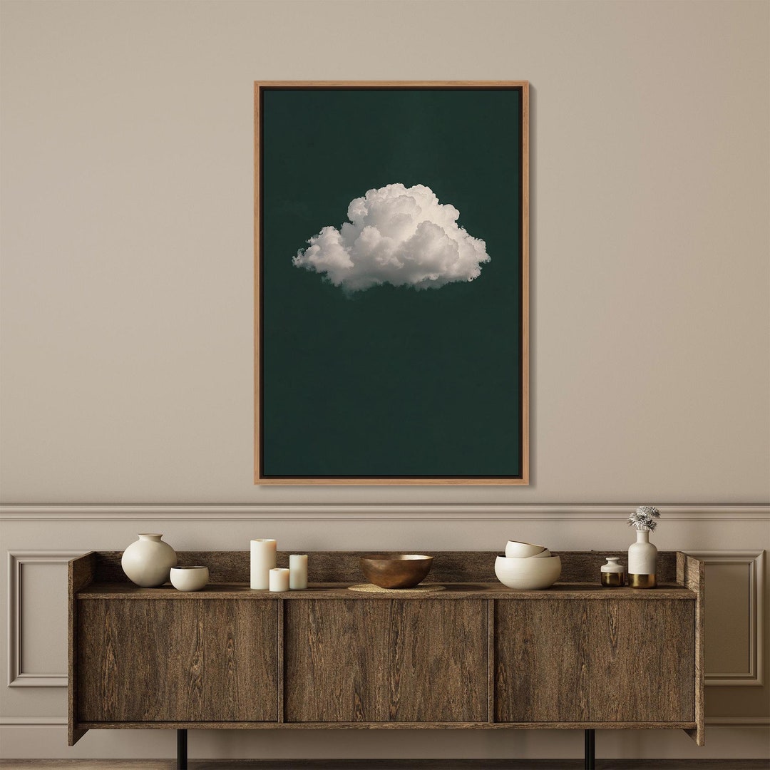 Cloud Framed Wall Art, Dark Green Wall Art, Abstract Cloud Art Print ...