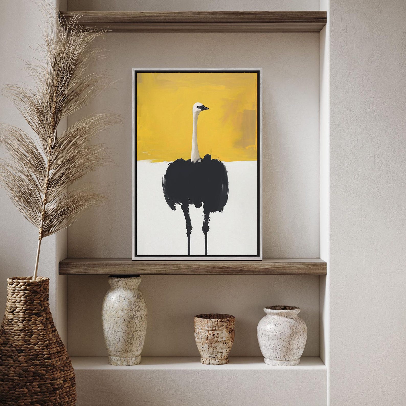 Ostrich Portrait Framed Wall Art, Abstract Animal Wall Art Print, Large ...