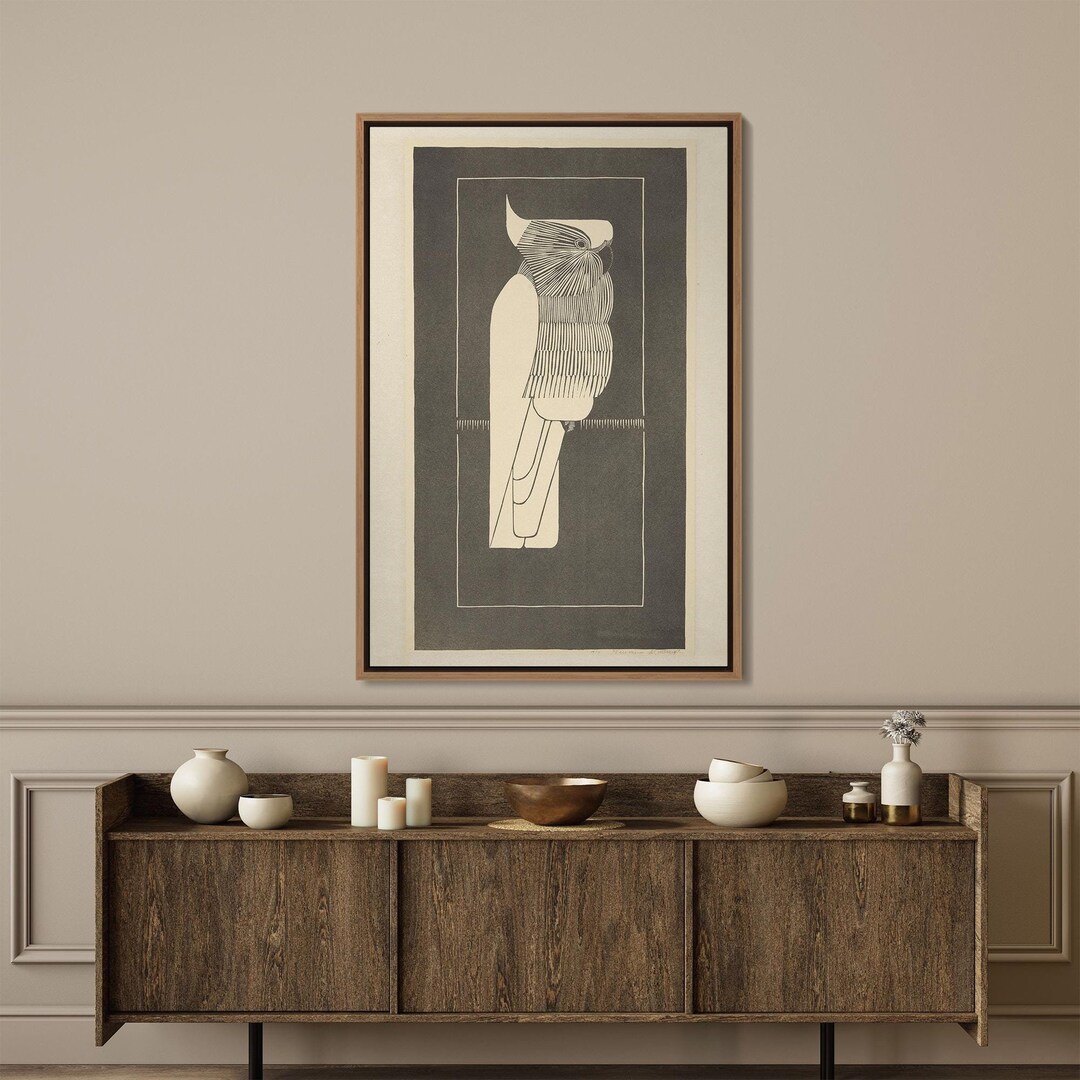 Vintage Bird Framed Wall Art, Parrot Linocut Wall Art Print, Large ...