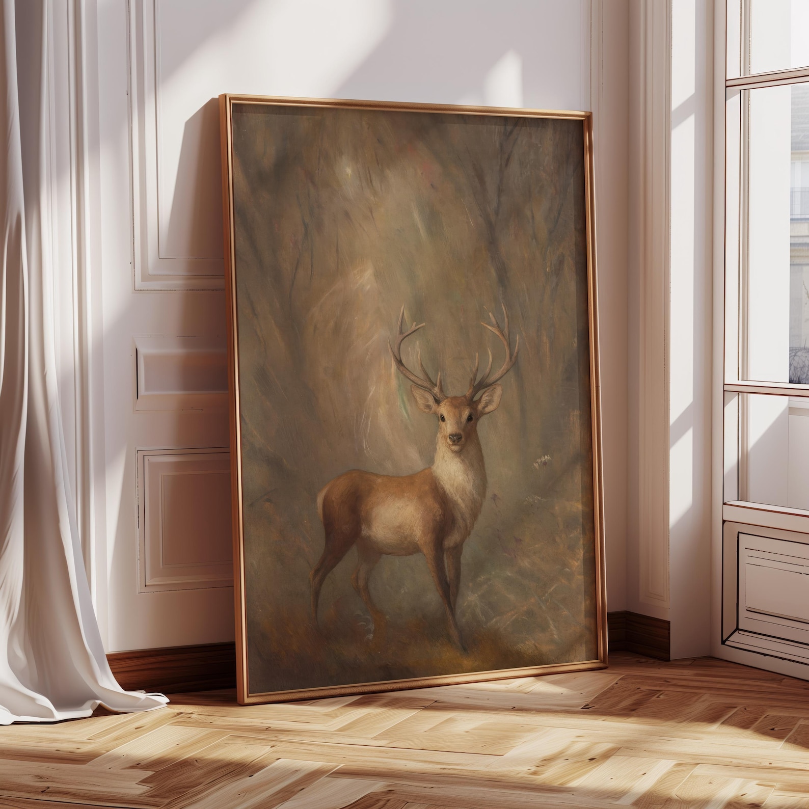 Majestic Deer Framed Wall Art, Abstract Wabi Sabi Print, Large Canvas ...