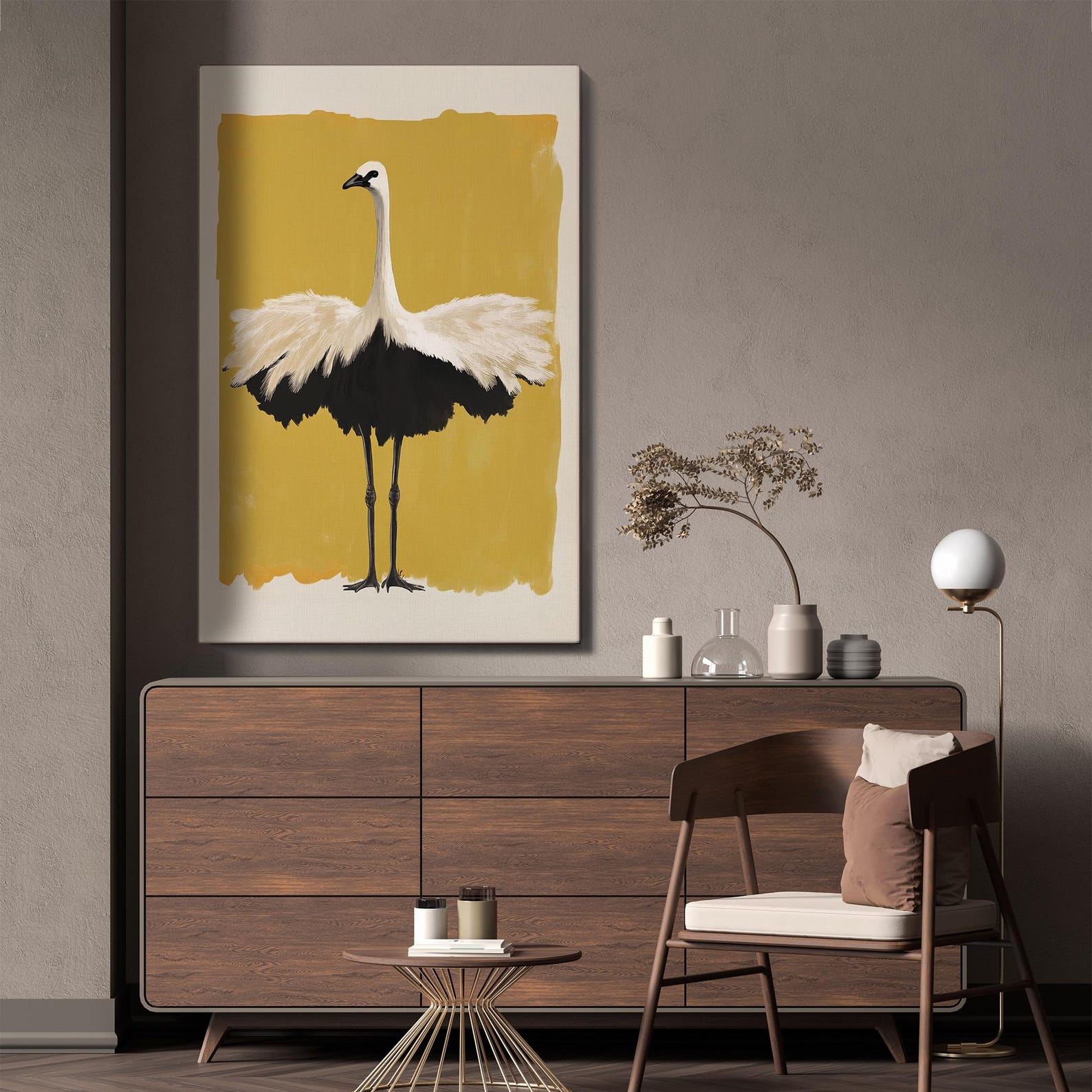Ostrich Portrait Framed Wall Art, Abstract Animal Wall Art Print, Large ...