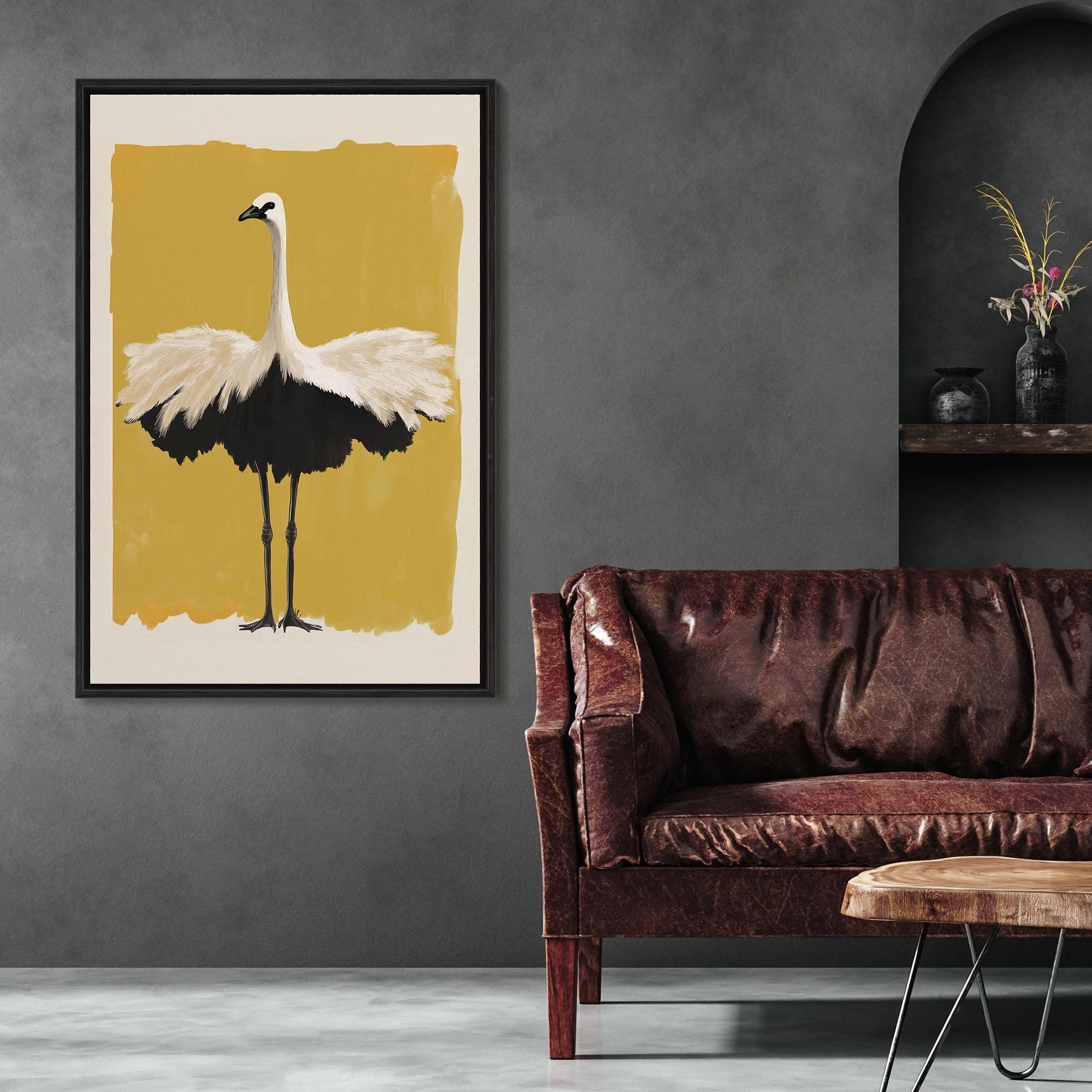 Ostrich Portrait Framed Wall Art, Abstract Animal Wall Art Print, Large ...
