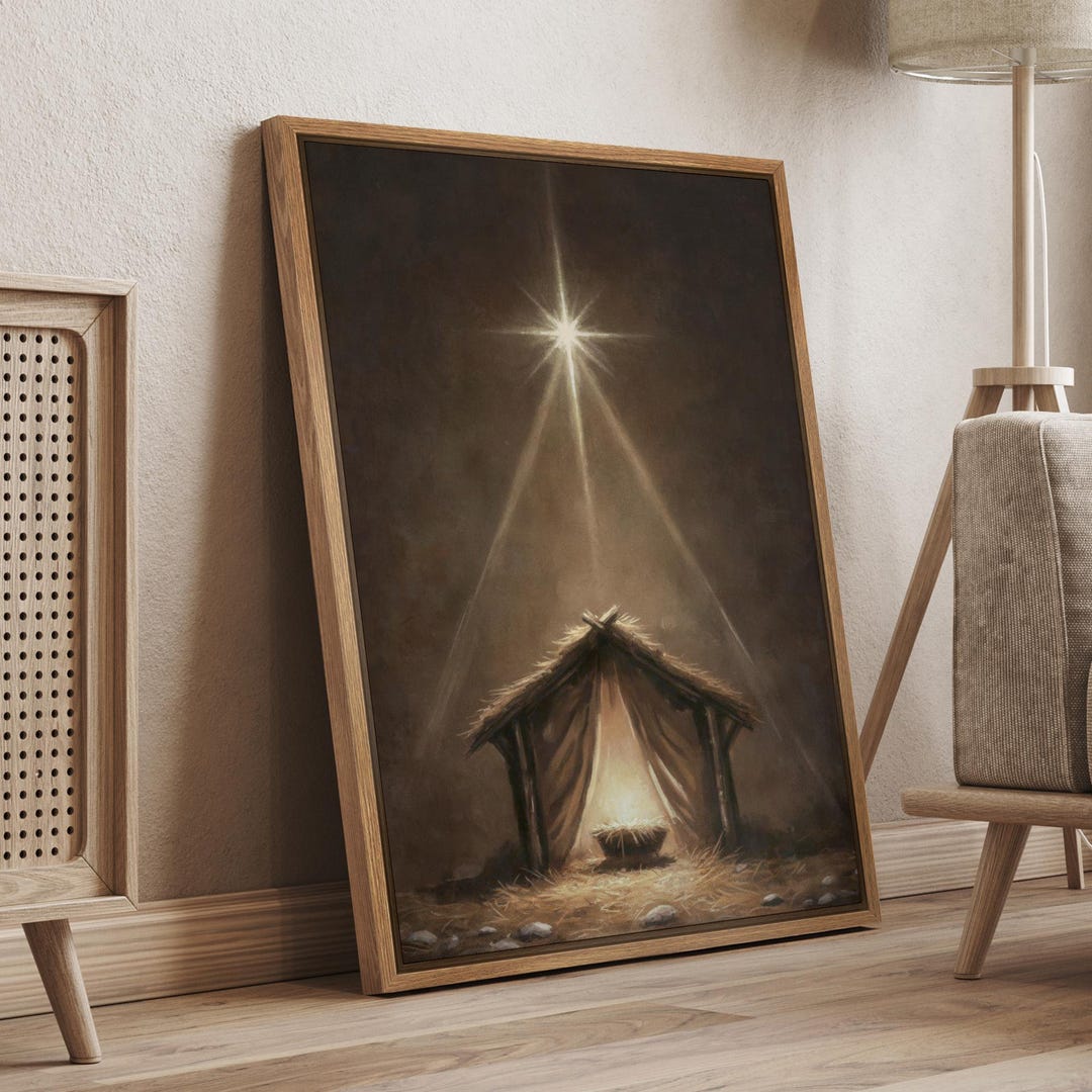 Framed Nativity Scene Wall Art, Holy Night Christmas Manger Canvas ...