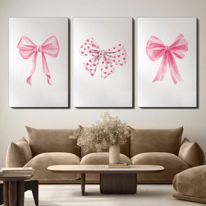 Trendy Pink Bows Wall Art Set of 3, Preppy Poster, College Apartment ...