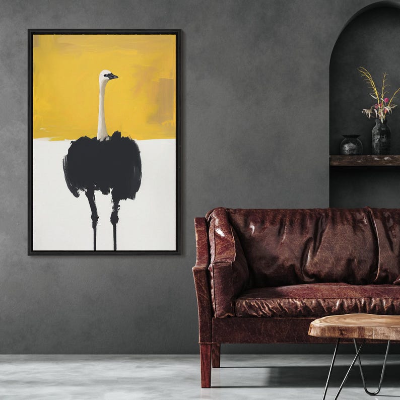 Ostrich Portrait Framed Wall Art, Abstract Animal Wall Art Print, Large ...