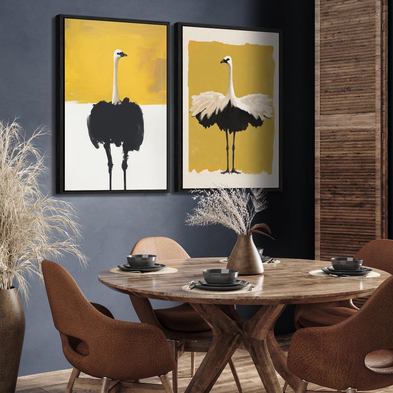 Ostrich Framed Wall Art Set of 2, Abstract Animal Wall Art Print, Large ...