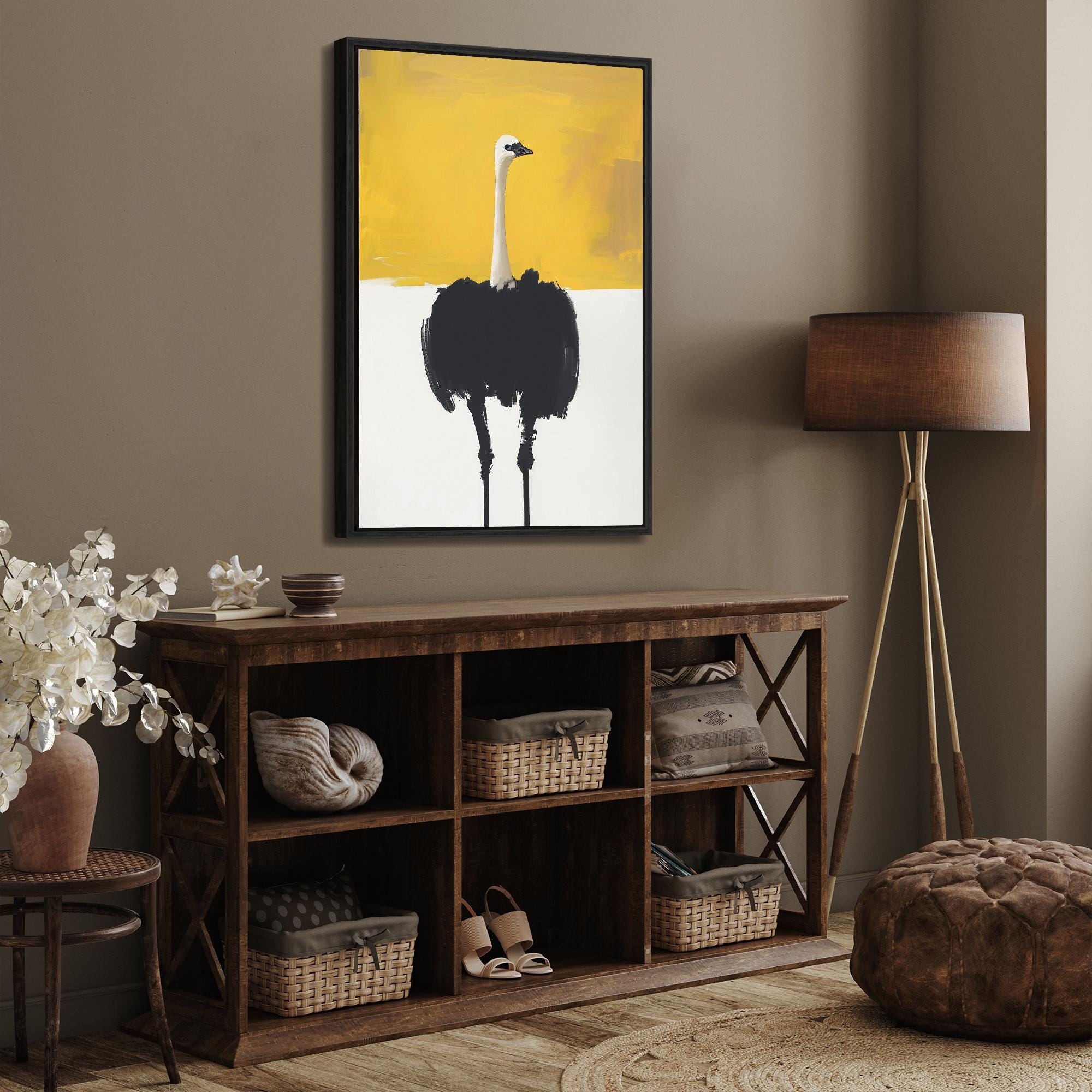 Ostrich Portrait Framed Wall Art, Abstract Animal Wall Art Print, Large ...