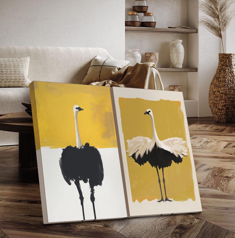 Ostrich Framed Wall Art Set of 2, Abstract Animal Wall Art Print, Large ...