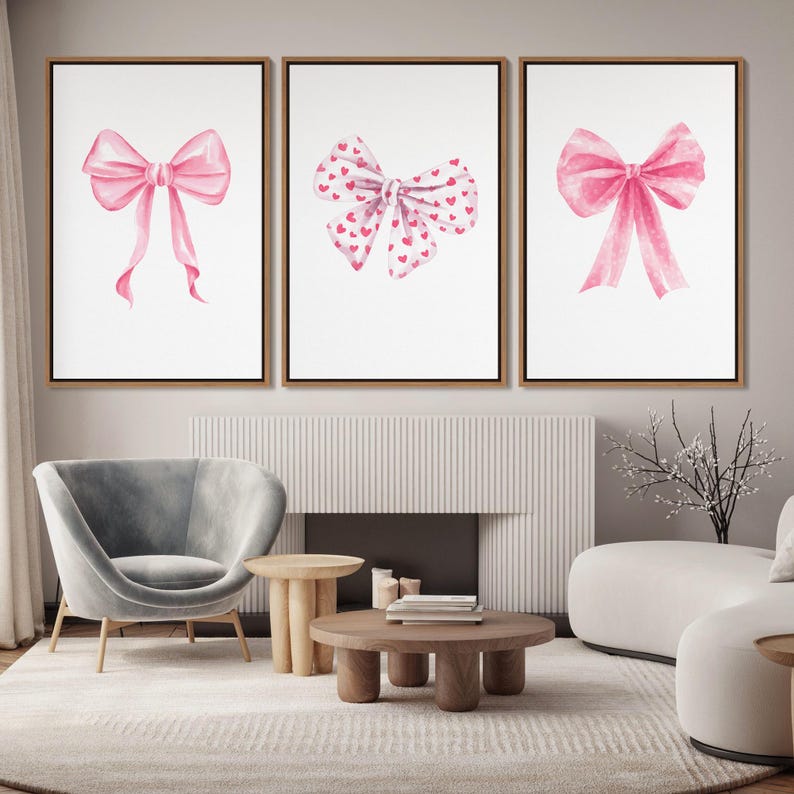 Trendy Pink Bows Wall Art Set of 3, Preppy Poster, College Apartment ...