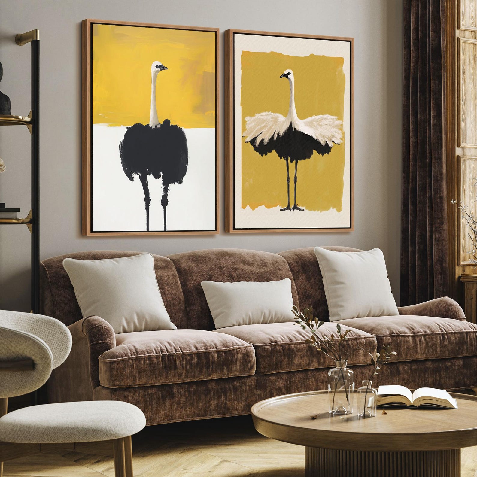 Ostrich Framed Wall Art Set of 2, Abstract Animal Wall Art Print, Large ...