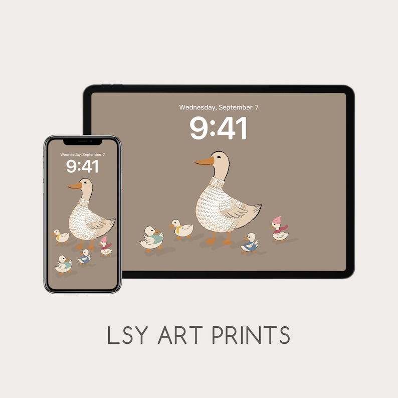 Mother Duck and Ducklings Phone Wallpaper, Nursery Art (digital ...