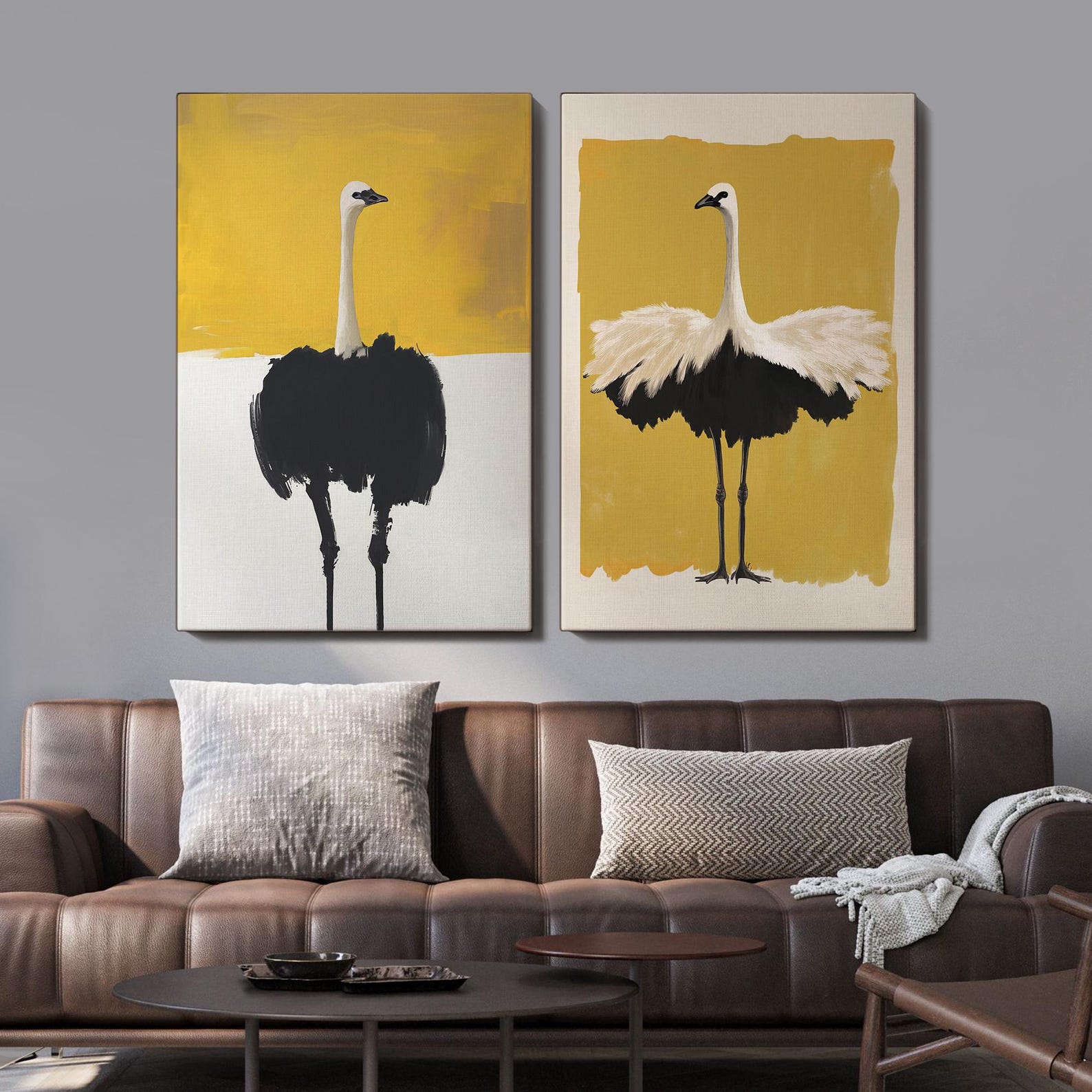 Ostrich Framed Wall Art Set of 2, Abstract Animal Wall Art Print, Large ...