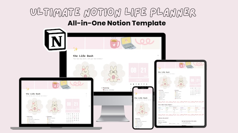 Personal Notion Life Planner Template | Ultimate Minimalist Dashboard | Cute Pink That Girl ...