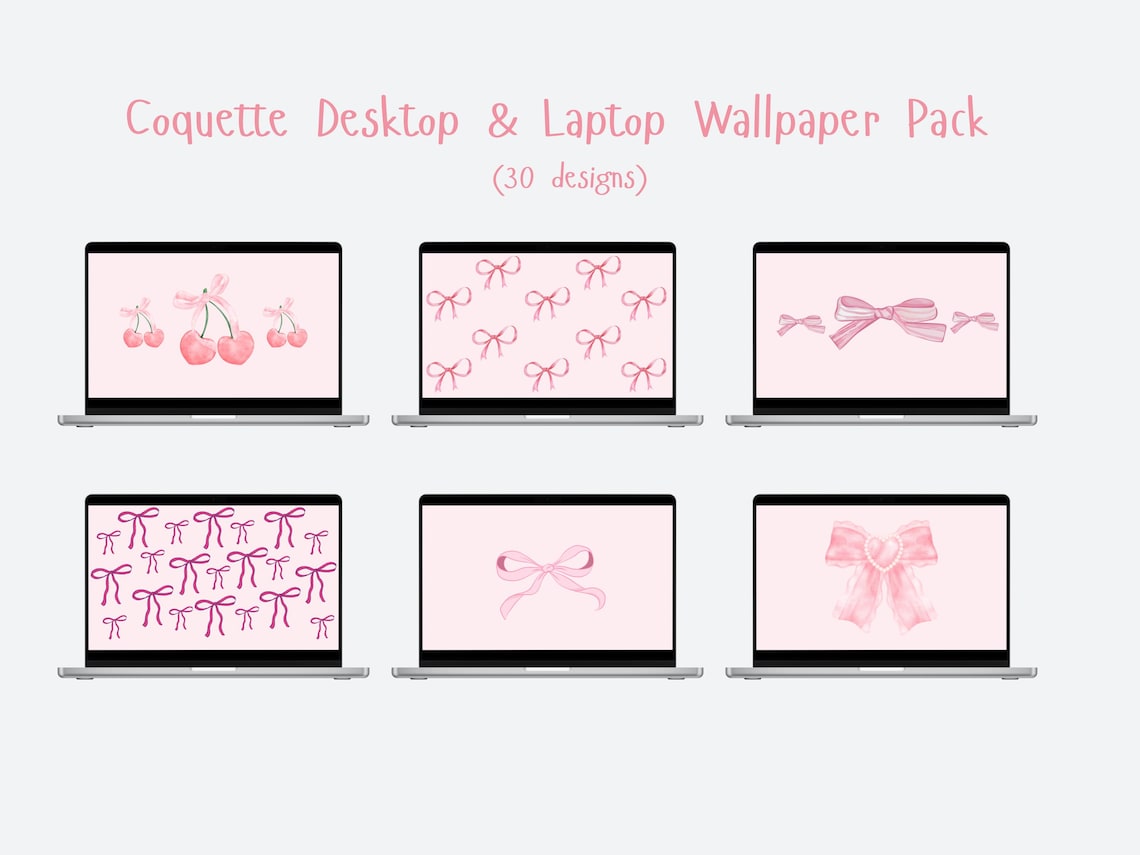 Coquette Pink Ribbon Desktop Wallpaper Bundle (digital Download) - Etsy