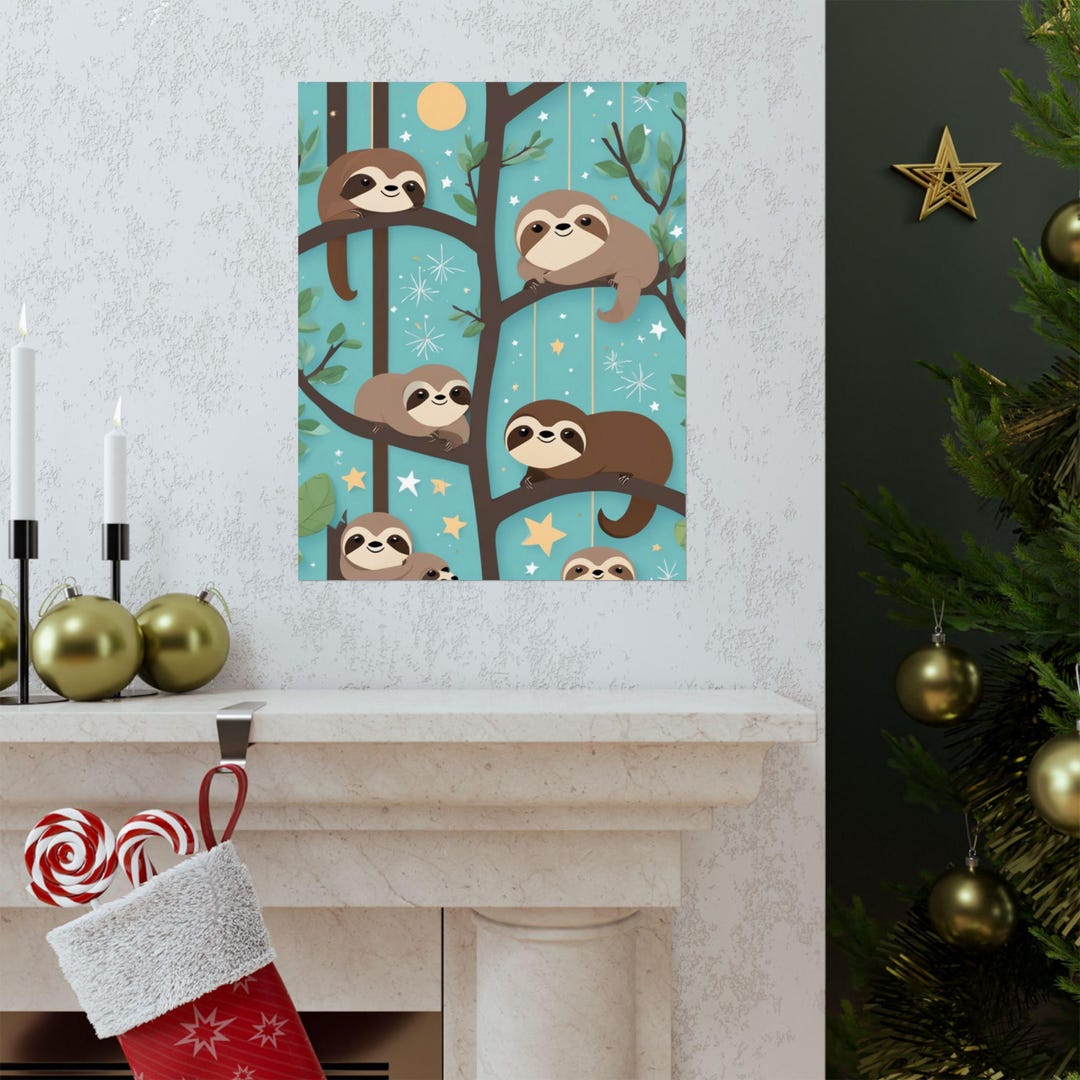 Sleepy Sloths Poster Cute Sloth Wall Art Relaxing Animal Print Cozy ...