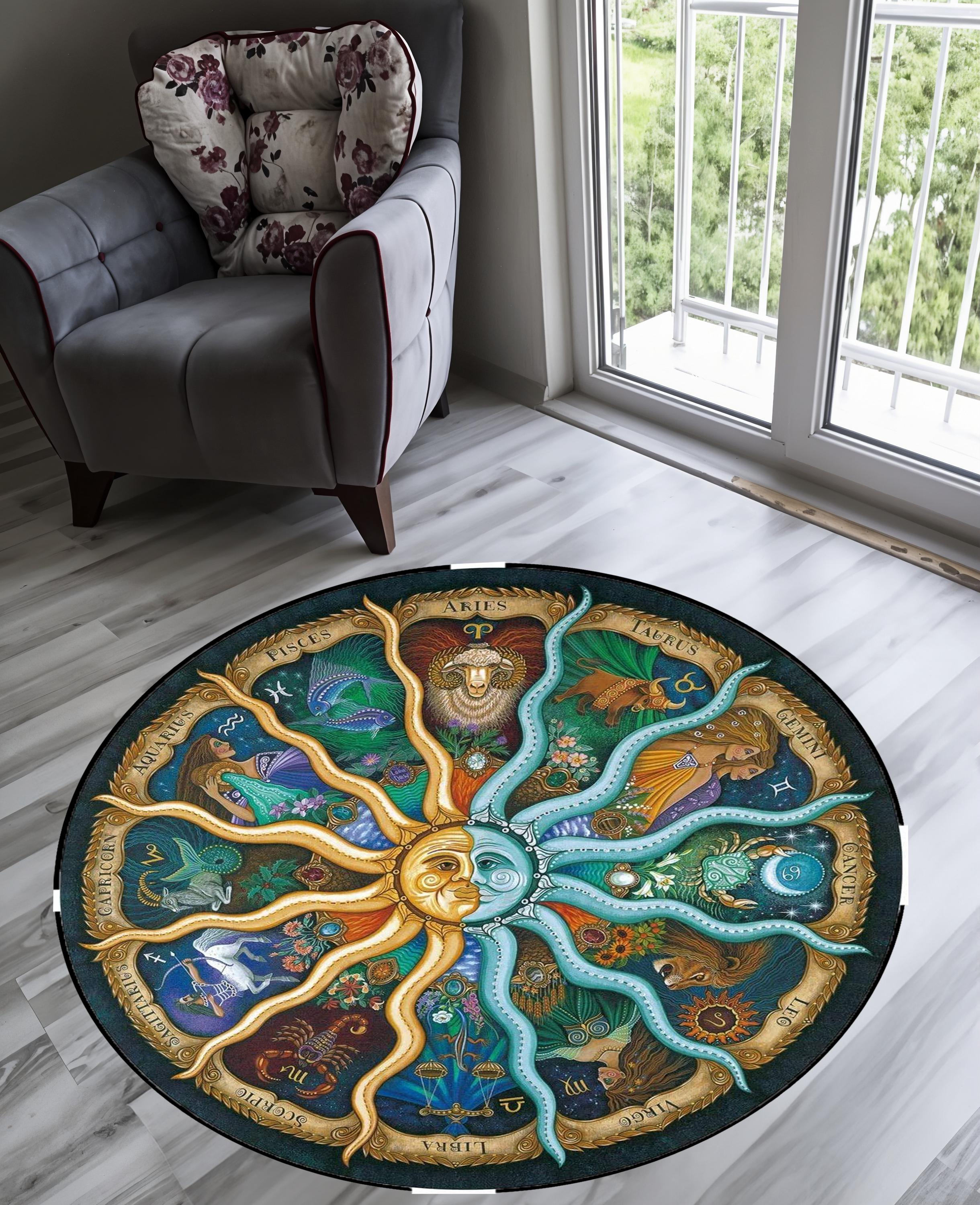 Zodiac Signs Rug, Space Pattern Rug,round Rug,moon Rug,rugs for Living ...