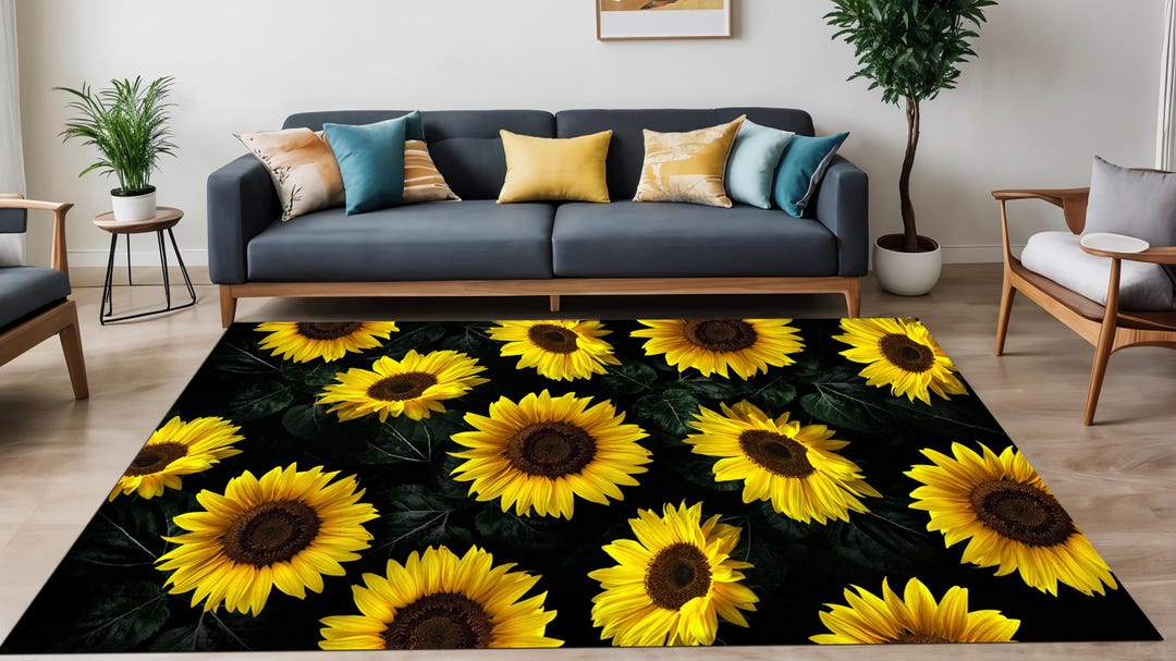 Sun Flowery Rug,sunflower Pattern Rug,floral Rug,flowery Rug,flowery ...