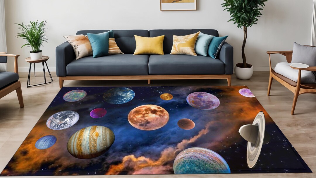 Planets Pattern Area Rug: Space Theme Kids Room Decor - Etsy