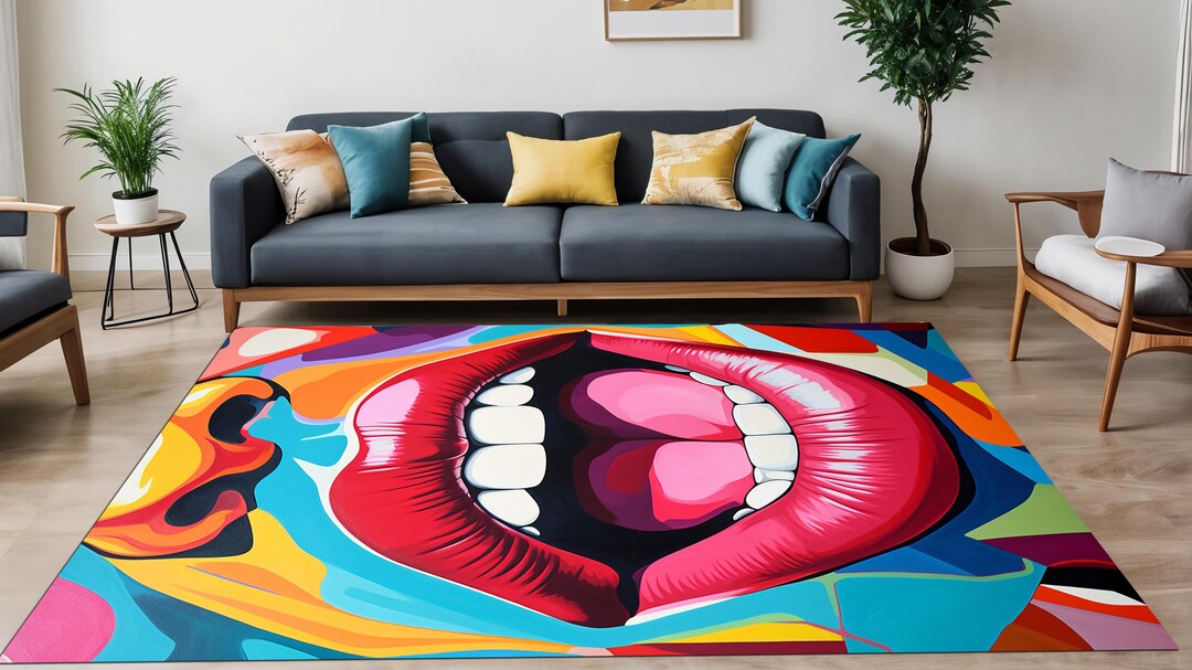 Colorful Lips Pattern Rug: Modern Art Polyester Rug - Etsy