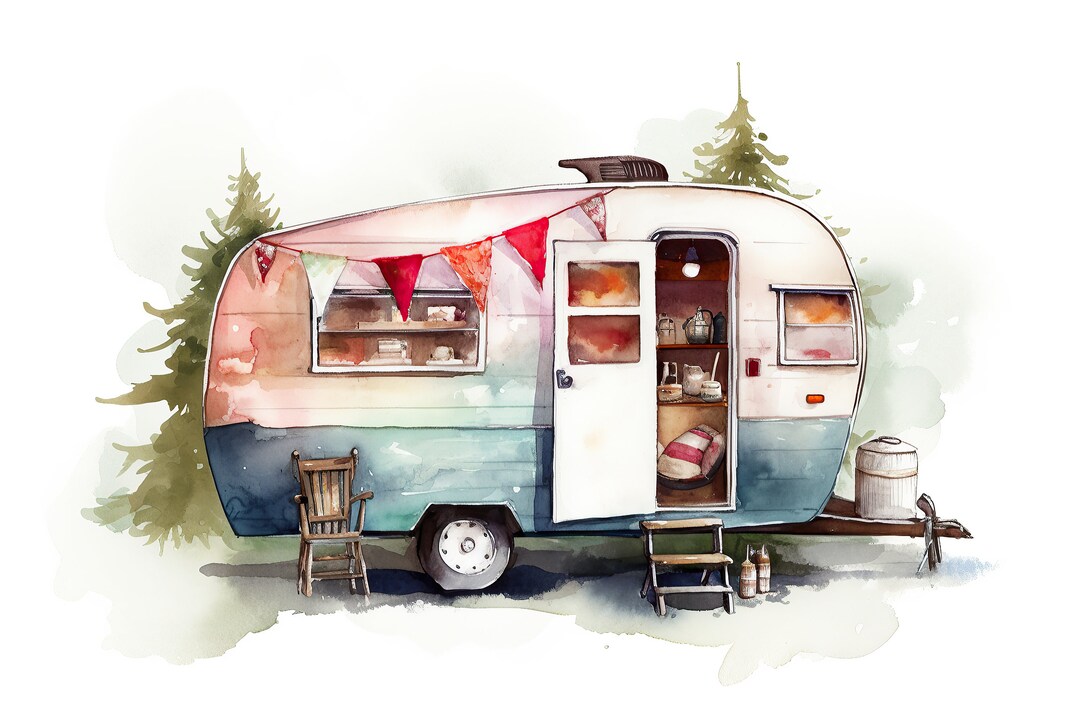 Vintage Tree Travel Camper Caravan Trailer With Christmas Tree ...