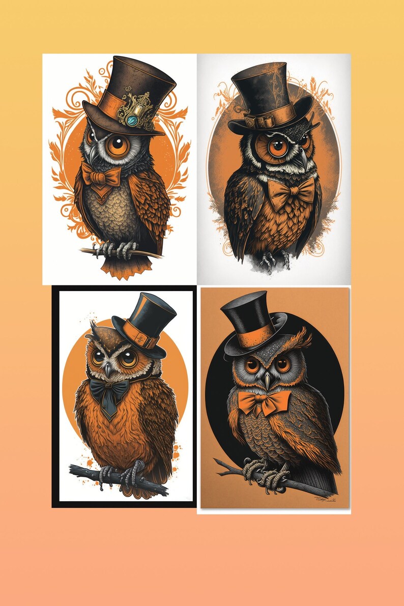 Vintage Style Line Drawings of Halloween Owl in Topcoat and Bow Tie ...