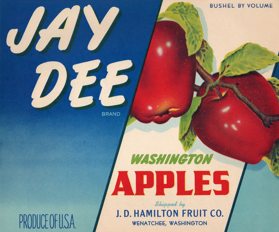 Printable Digital Download Art Vintage Fruit Crate Label Jay Dee Apples ...