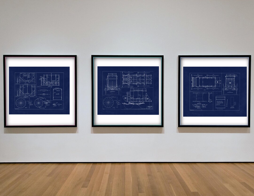 Blueprint Set of Three Digital Photo Wall Decor Antique Wells Fargo ...
