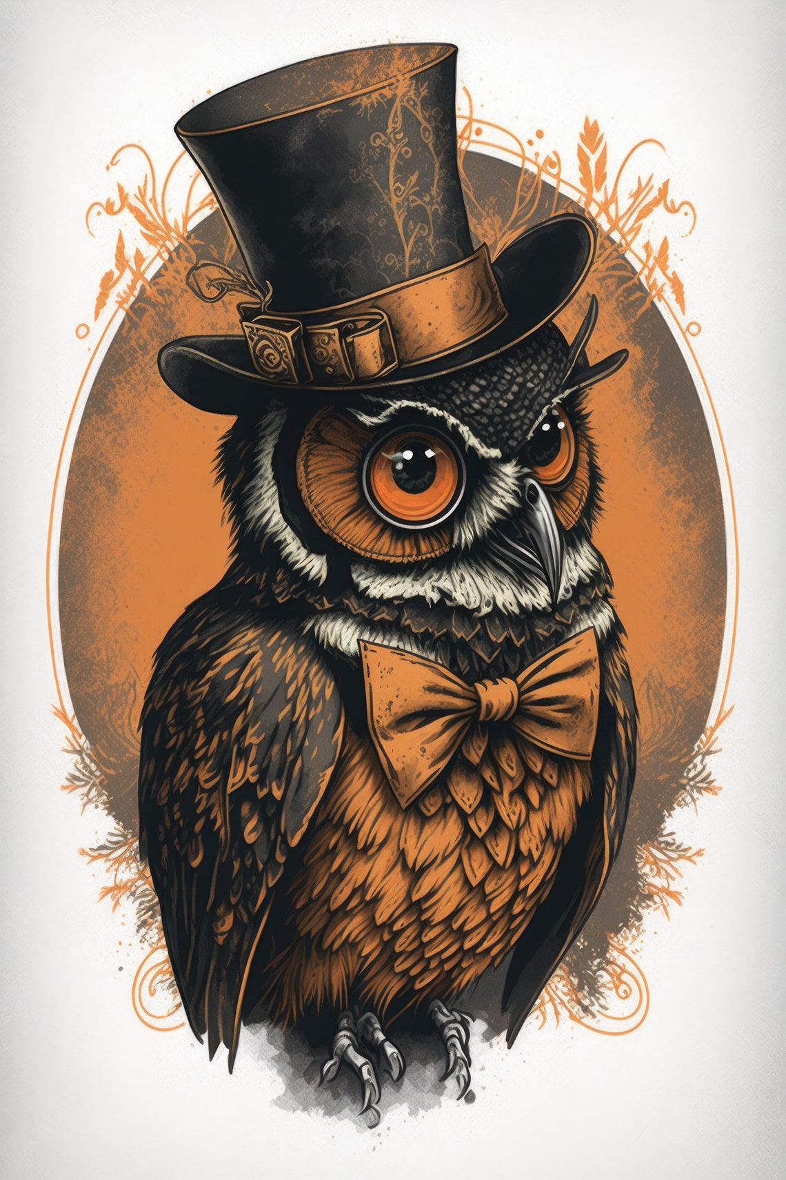 Vintage Style Line Drawings of Halloween Owl in Topcoat and Bow Tie ...