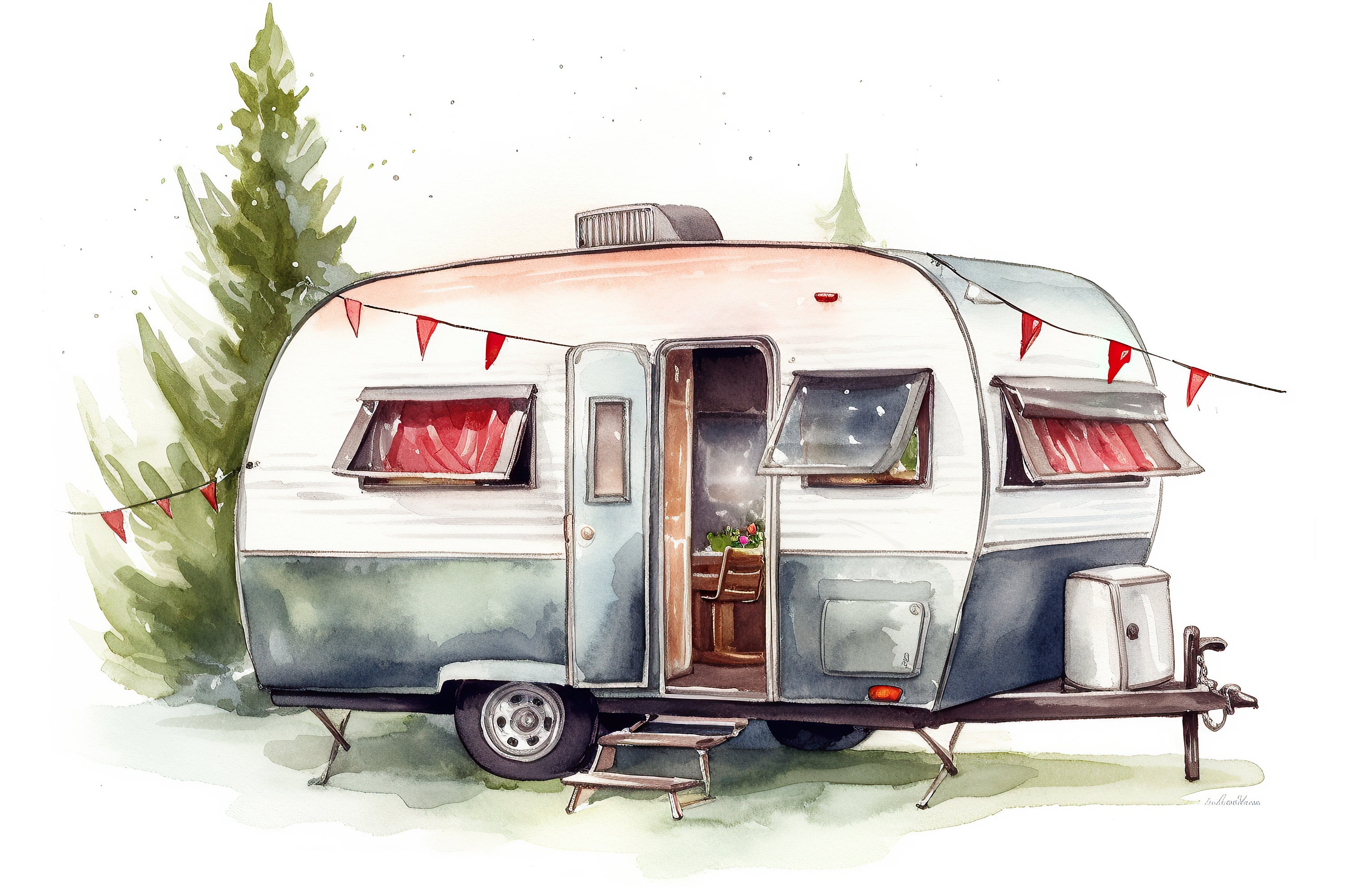 Vintage Tree Travel Camper Caravan Trailer With Christmas Tree ...