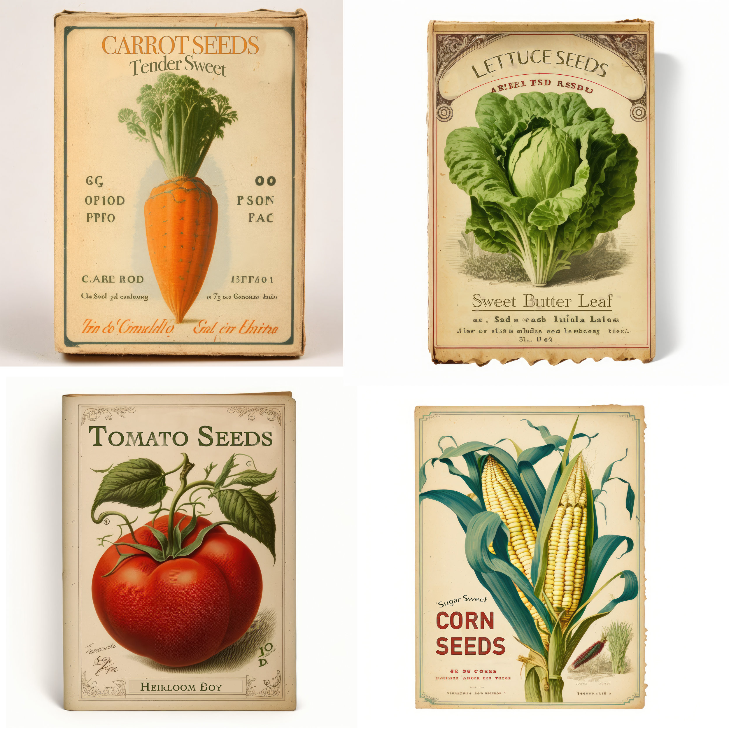 Vintage Seed Packets Carrot, Tomato, Lettuce, Corn Four Digital ...