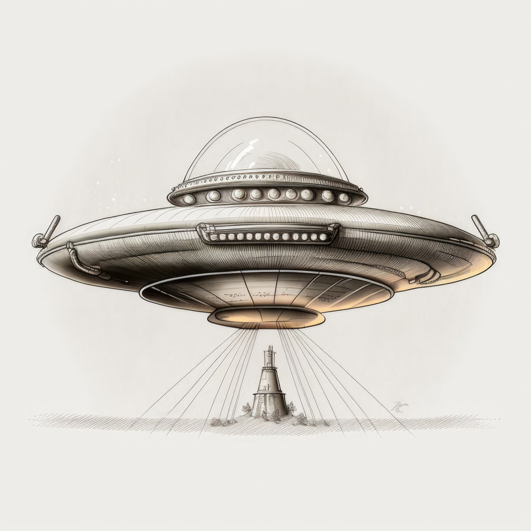 Vintage Illustrations UFO Flying Saucer Space Ship Starship Blueprint ...