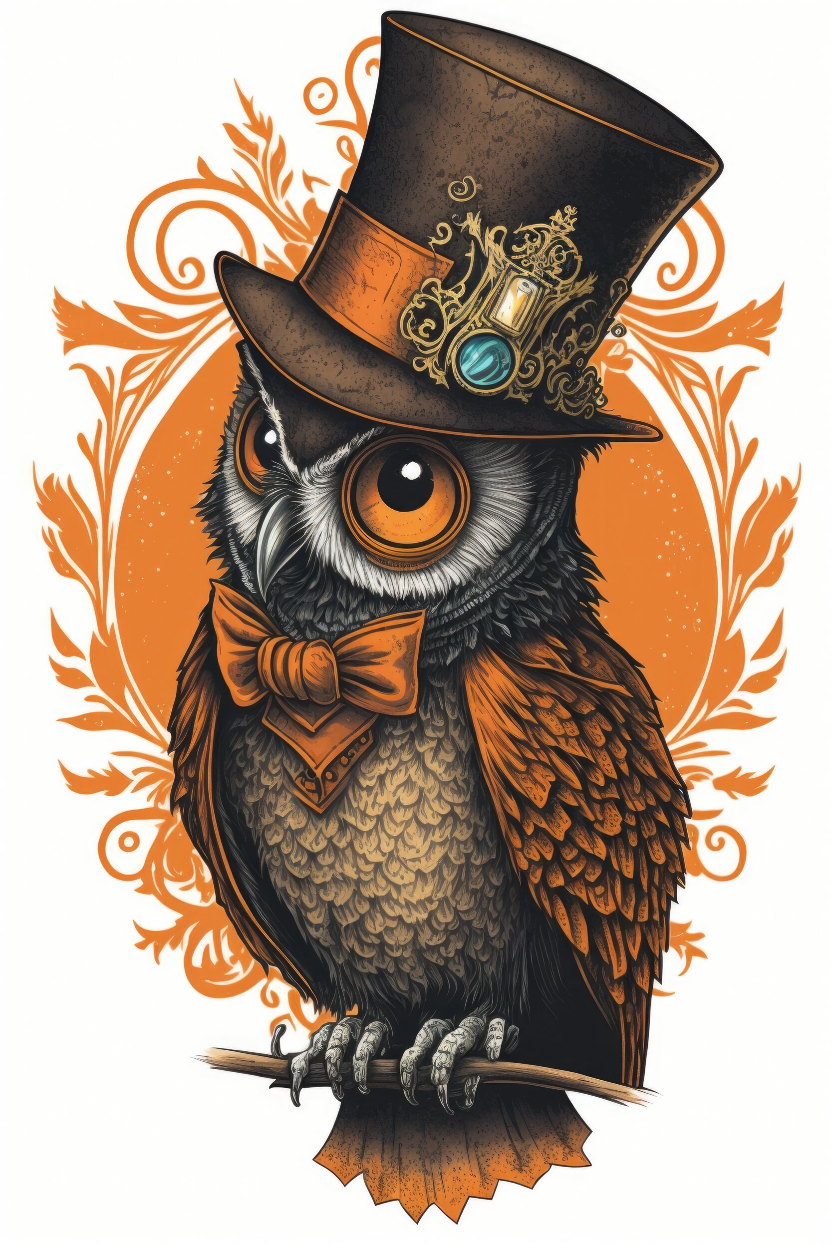 Vintage Style Line Drawings of Halloween Owl in Topcoat and Bow Tie ...