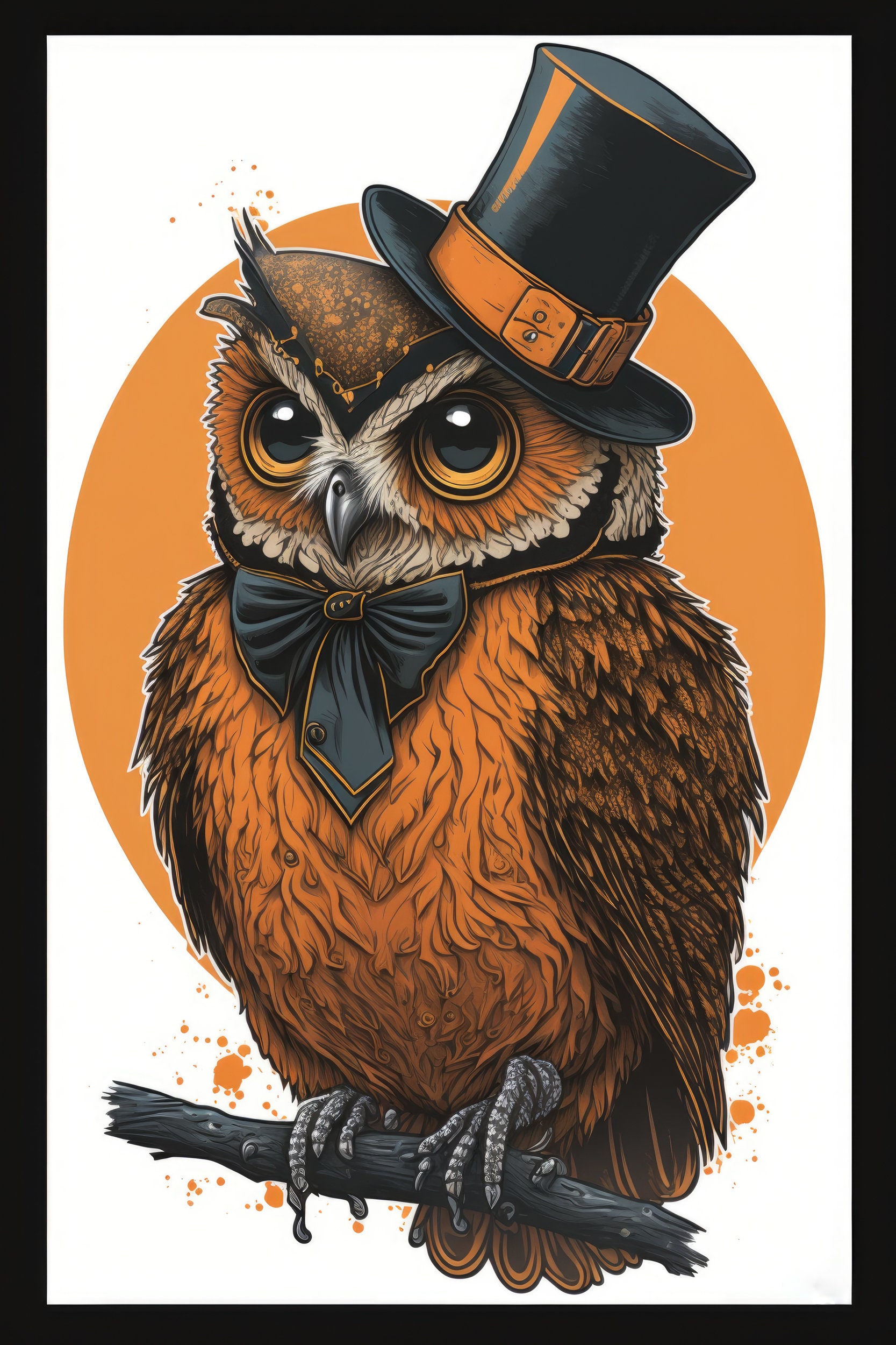 Vintage Style Line Drawings of Halloween Owl in Topcoat and Bow Tie ...